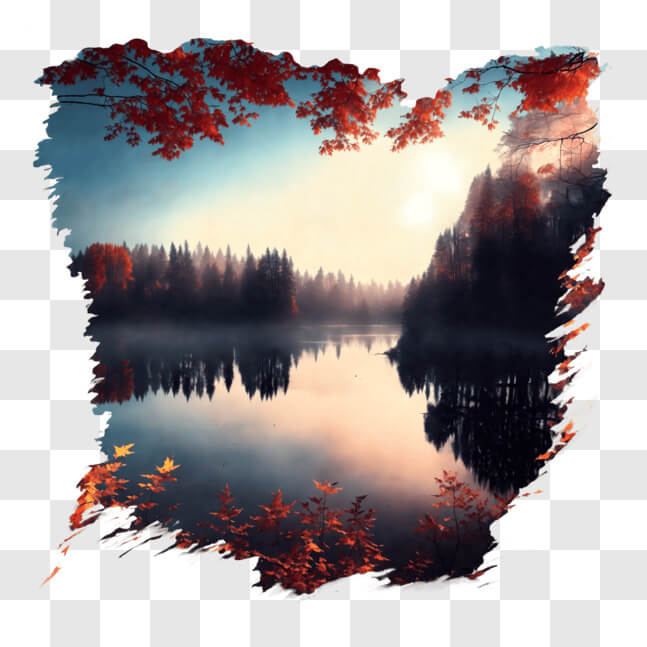 Download Autumn Sunset at Scenic Forest and Lake PNGs Online - Creative ...