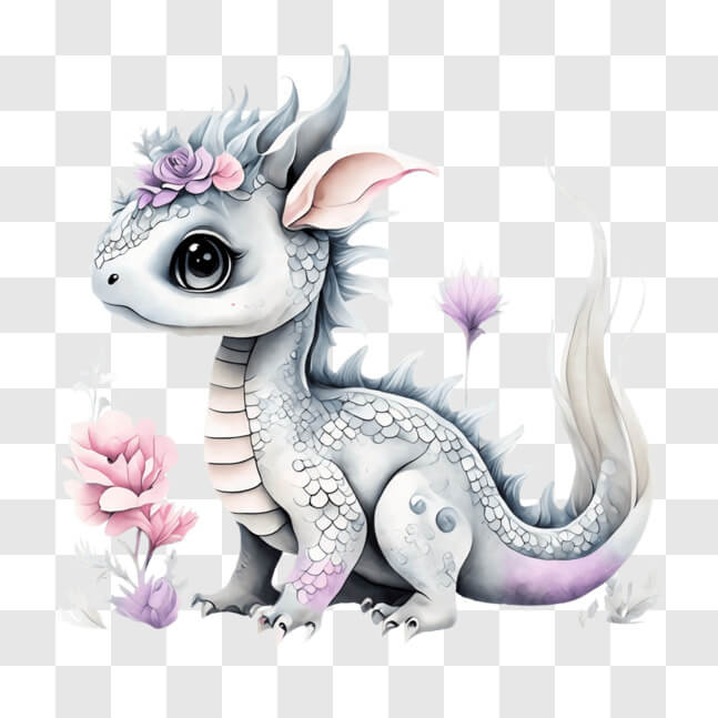 Download Small White Dragon with Pink and Purple Flowers PNGs Online ...