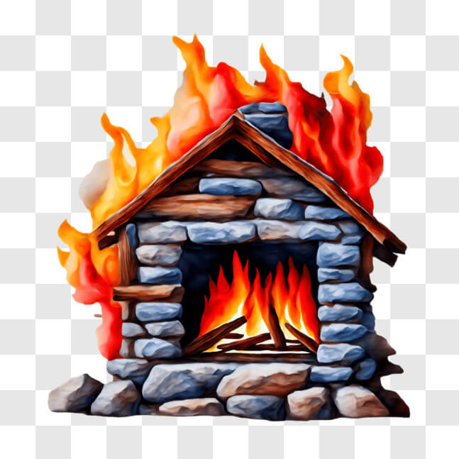 Download Fire Burning in Old Stone House Fireplace PNGs Online ...