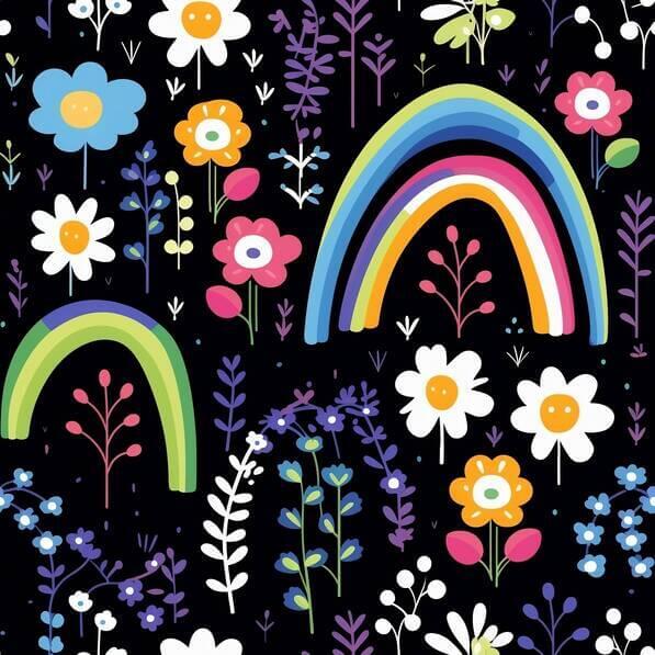 Download Colorful Floral Pattern with Rainbows and Trees Patterns ...