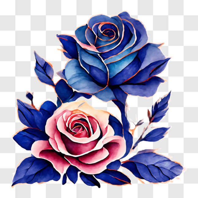 Download Blue and Pink Roses Painting on Black Background PNGs Online ...