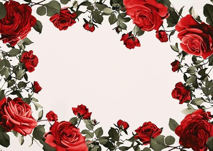 Download Red Rose and Green Leaf Frame on White Background Backgrounds ...