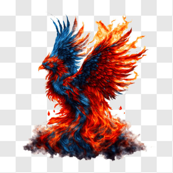 Download Fiery Blue and Red Phoenix with Spread Wings PNG Online ...
