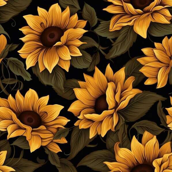 Download Seamless Yellow Sunflower Pattern on Black Background Patterns ...