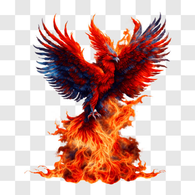 Download Red and Blue Phoenix Bird in Flight with Surrounding Flames ...