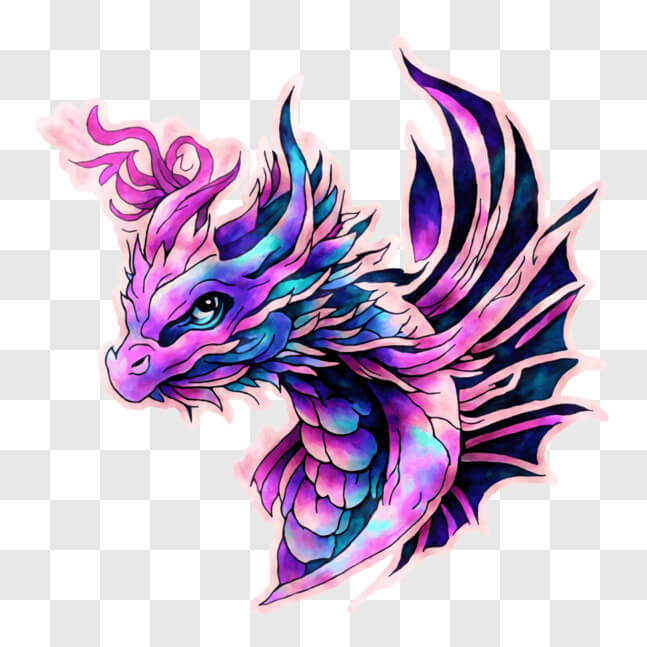 Descarga Pegatina de Dragón Morado y Azul PNGs En Línea - Creative Fabrica