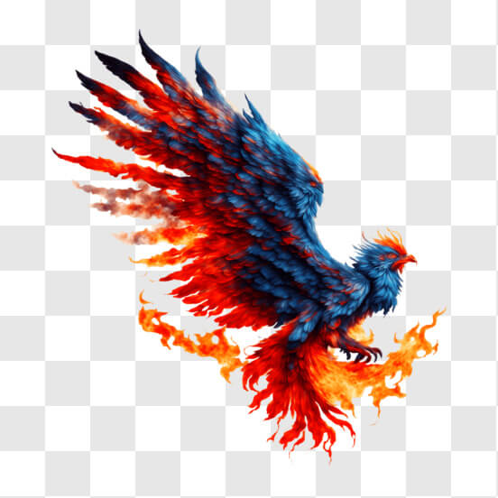 Download Red and Blue Phoenix Bird in Flight with Surrounding Flames ...
