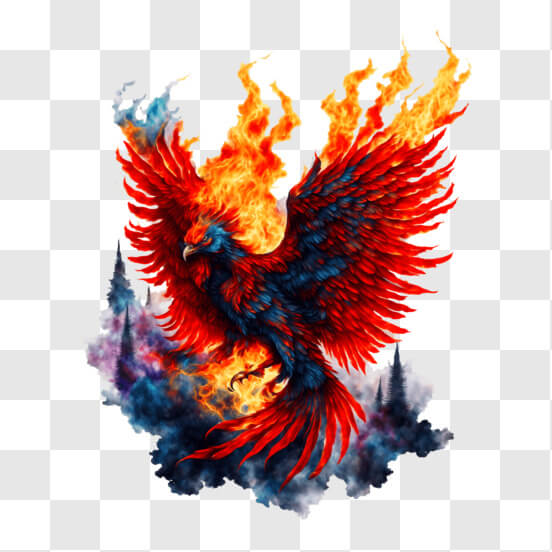 Download Mythical Firebird in Red, Blue, and Black Colors PNG Online ...