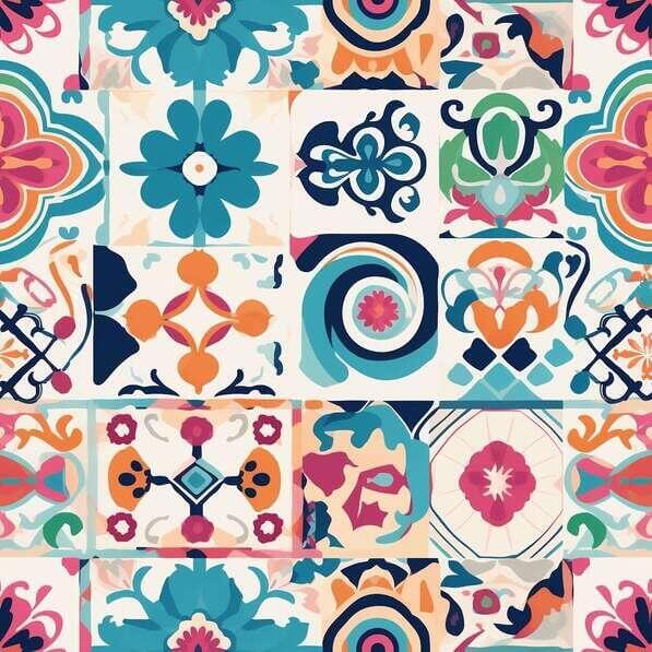 Download Colorful Tiled Pattern with Geometric Shapes and Floral ...