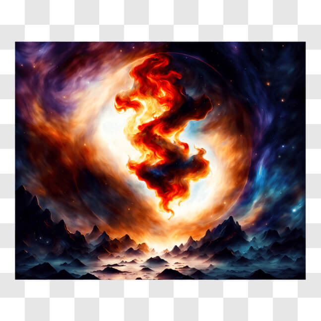 Download Abstract Fireball Painting with Mountains and Clouds PNGs ...