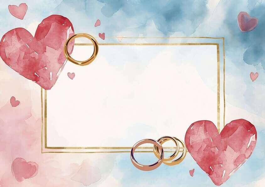Download Watercolor Wedding Rings and Hearts Frame Backgrounds Online ...