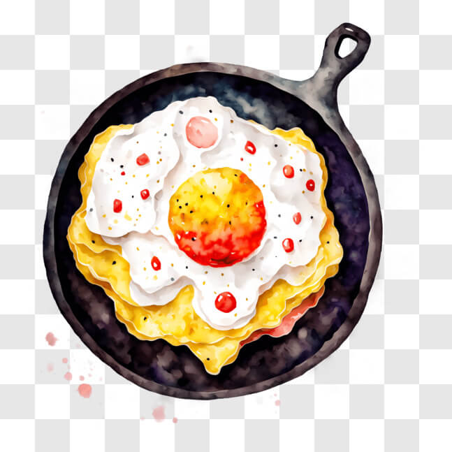 Download Watercolor Illustration of Omelet on Frying Pan PNGs Online ...