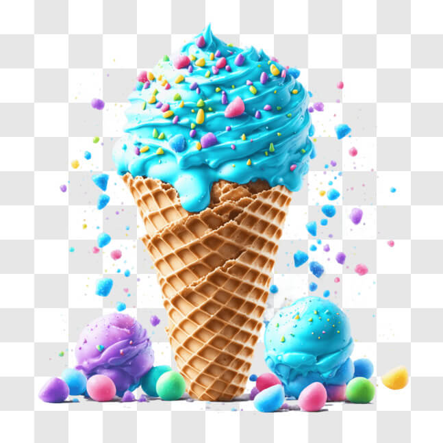 Download Blue Ice Cream Cone with Sprinkles and Colorful Candies PNGs ...