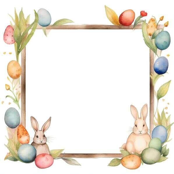 Download Easter-themed Frame with Rabbits and Colorful Eggs Backgrounds ...