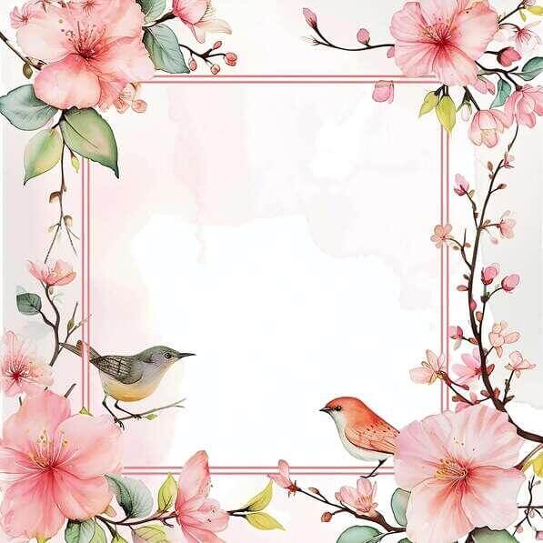 Download Pink Floral Frame with Birds and Cherry Blossoms Backgrounds ...