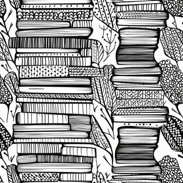 Download Black and White Seamless Book Pattern with Leaves Background ...