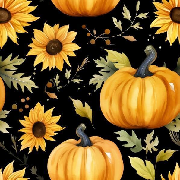 Download Fall-inspired Pumpkin and Sunflower Seamless Pattern Patterns ...