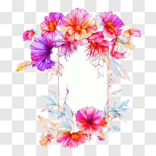 Descarga Marco de flores y hojas coloridas PNGs En Línea - Creative Fabrica