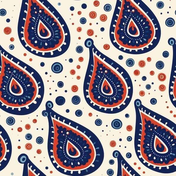 Download Seamless Paisley Pattern in Red, Blue, and Orange on Off-White ...