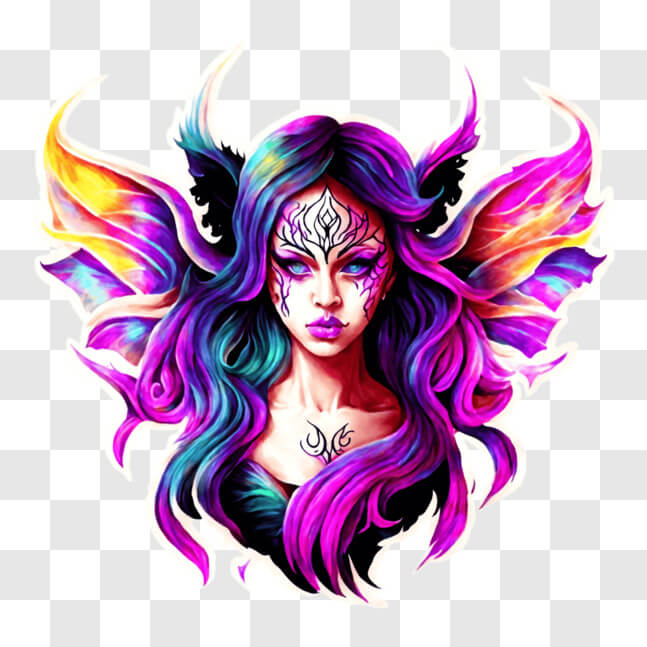 Download Fantasy Art: Girl with Colorful Wings PNGs Online - Creative ...