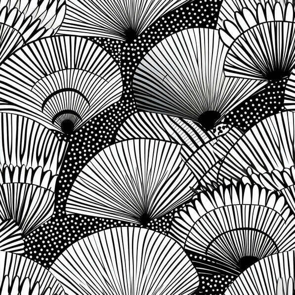 Download Seamless Black and White Fan Pattern with Dots Background ...