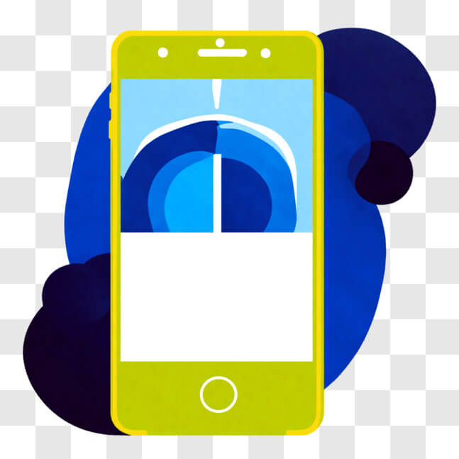 Download Yellow Smartphone with Open App and Blue Circle on Screen PNGs ...