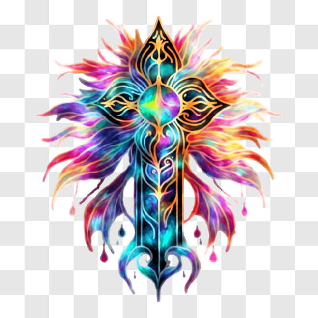 Download Colorful Religious Cross with Swirls and Flames PNGs Online ...