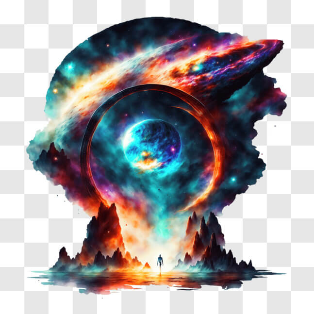 Download Person in Front of Eye-Shaped Galaxy Surrounded by Planets and ...