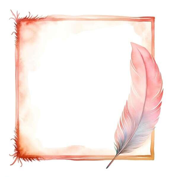 Download Watercolor Frame with Pink Feather Backgrounds Online ...