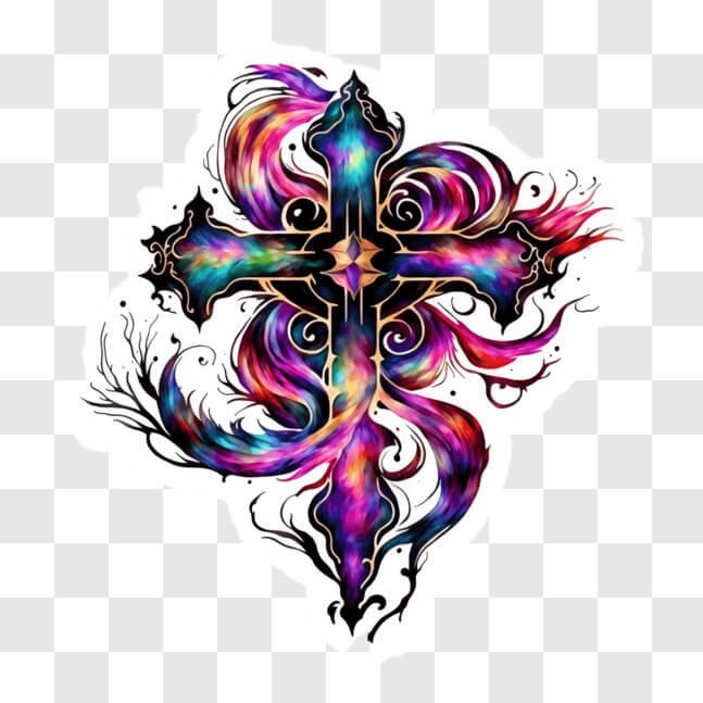 Download Colorful Cross with Angel Wings Art Design PNGs Online ...