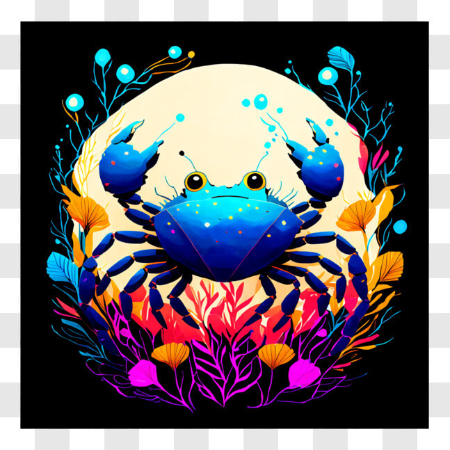Download Blue Crab in a Flower Garden with Full Moon PNGs Online ...