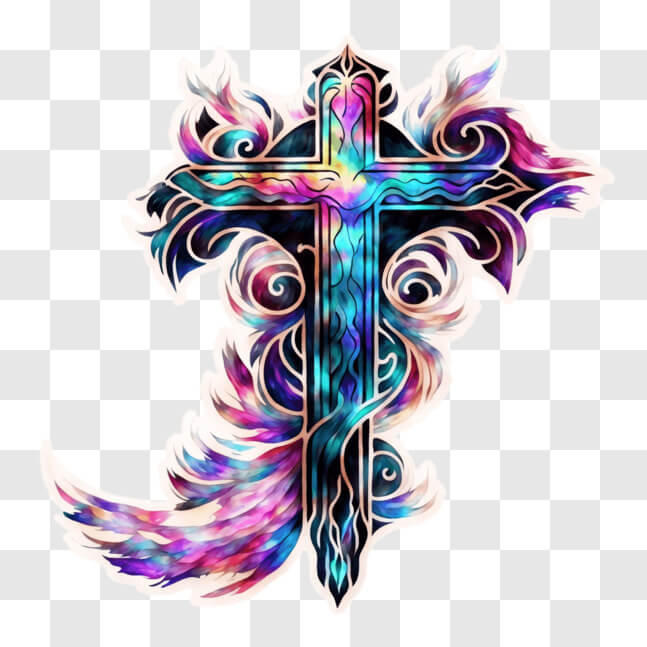 Download Colorful Ornate Cross on Black Background PNGs Online ...