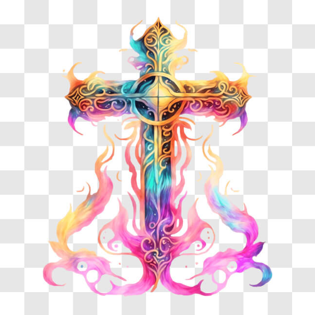 Download Colorful Cross with Flames Religious Symbol PNGs Online ...