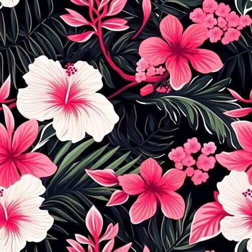 Download Seamless Tropical Hibiscus Flower Pattern with Palm Trees and ...