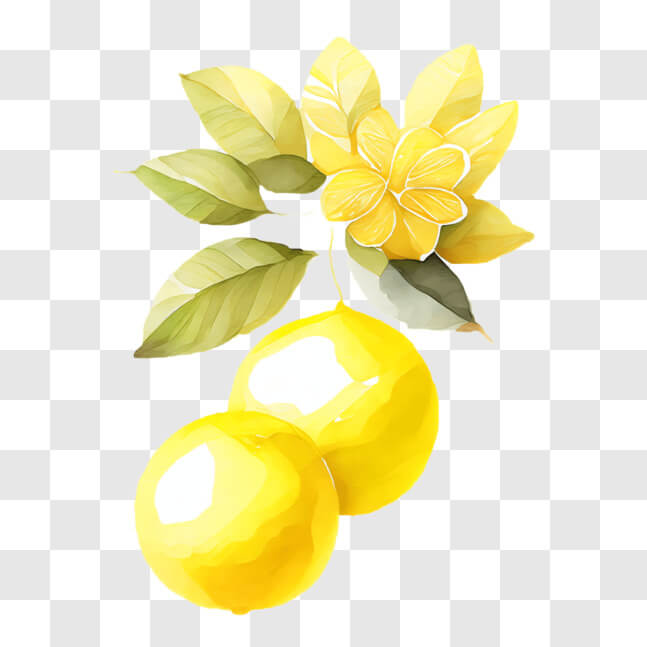 Download Fresh Lemons with Leaves and Flowers on Black Background PNGs ...