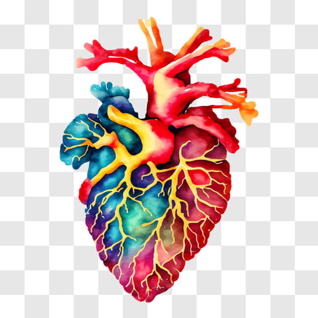 Download Colorful Human Heart Anatomy on Black Background PNGs Online ...