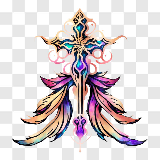 Download Colorful Cross with Feathers - Symbol of Spirituality and ...