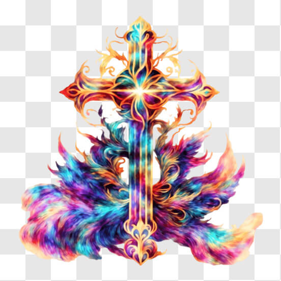 Download Colorful Religious Cross with Swirls and Flames PNGs Online ...