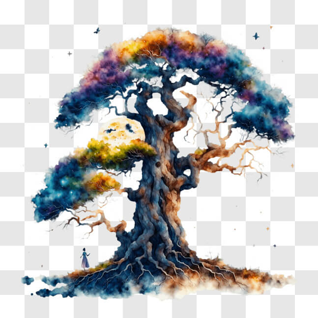 Download Vibrant Tree with Moon and Stars PNGs Online - Creative Fabrica
