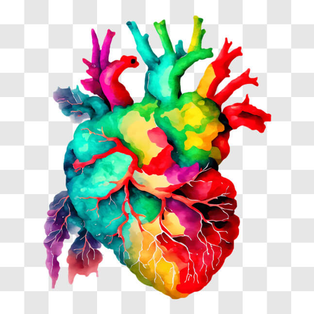 Download Colorful Human Heart Organ Anatomy Illustration PNGs Online ...