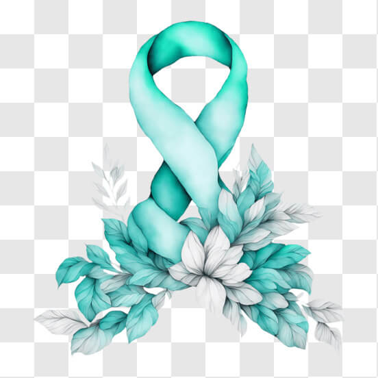 Download Teal Ribbon with Flowers and Leaves for Breast Cancer ...