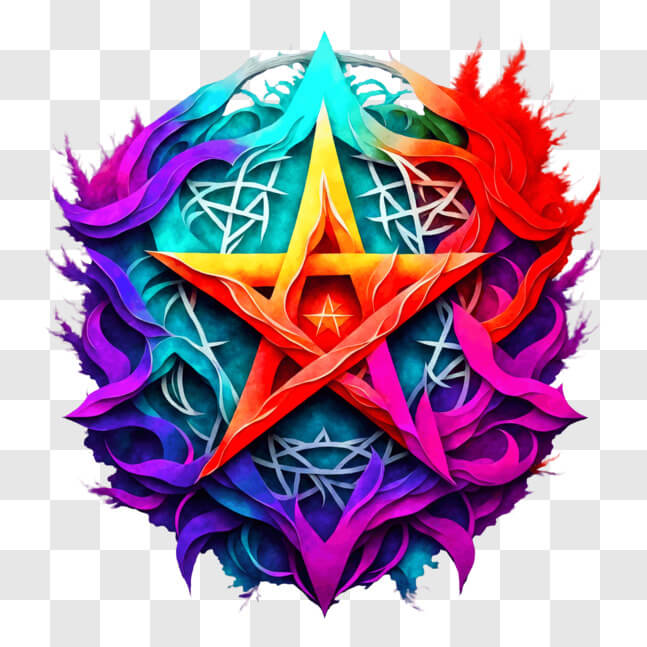 Download Colorful Pentagram Symbol with Wavy Lines and Swirls PNGs ...