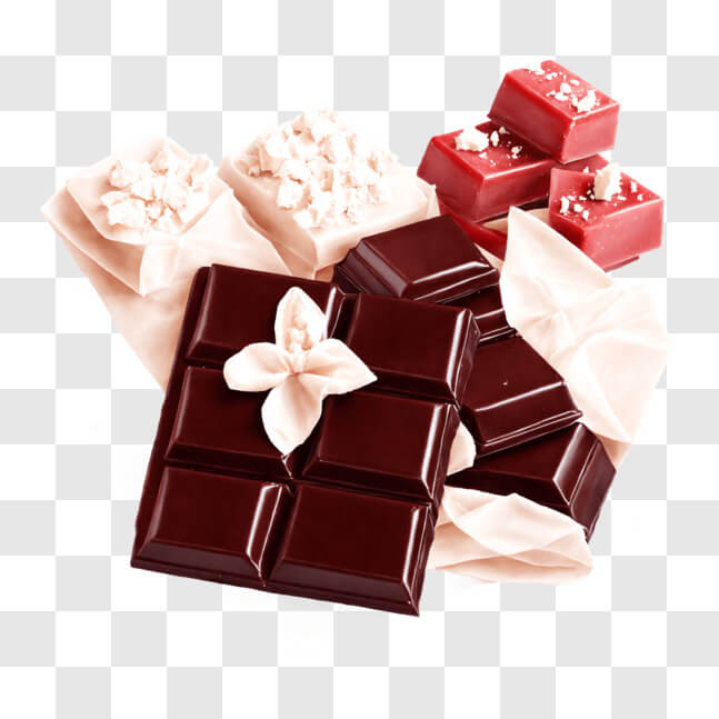 Download Assorted Chocolates and Candy Wrappers on Table PNGs Online ...