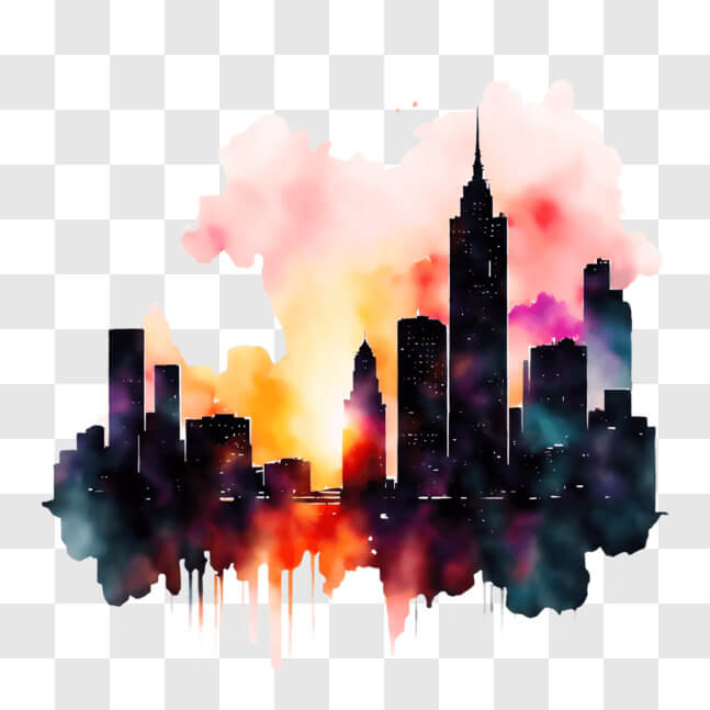 Download New York City Skyline Watercolor Painting at Sunset PNGs ...