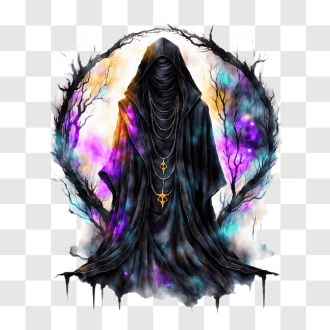 Download Grim Reaper in Dark Forest with Blue and Purple Hues PNGs ...