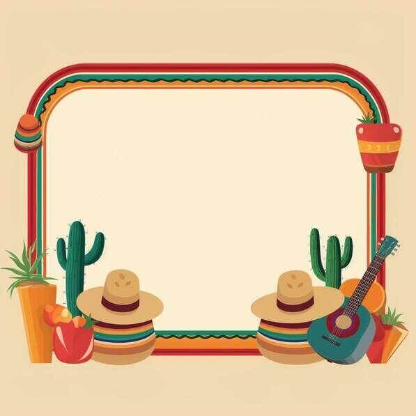 Download Mexican-Themed Frame with Guitar, Cactus, and Hats for Fiesta ...