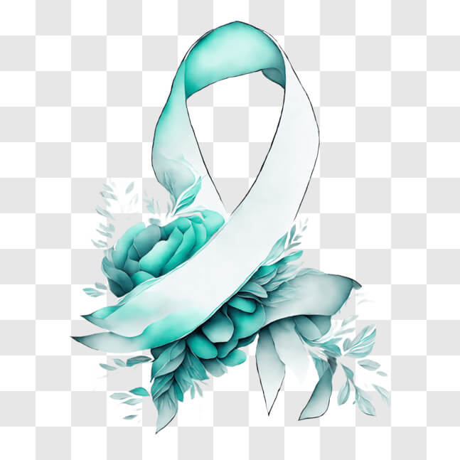 Download Teal Ribbon with White Flowers and Leaves for Cancer Awareness ...