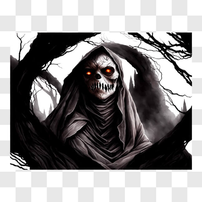 Download Grim Reaper Art Installation in the Woods with Glowing Red ...