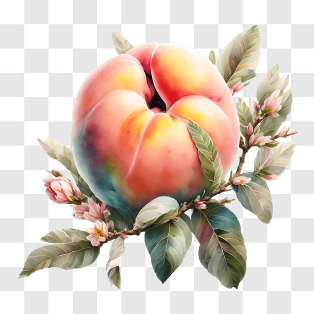 Download Peach with Leaves and Flowers PNGs Online - Creative Fabrica