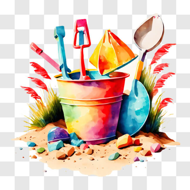 Download Colorful Beach Tools Bucket in the Grass PNGs Online ...
